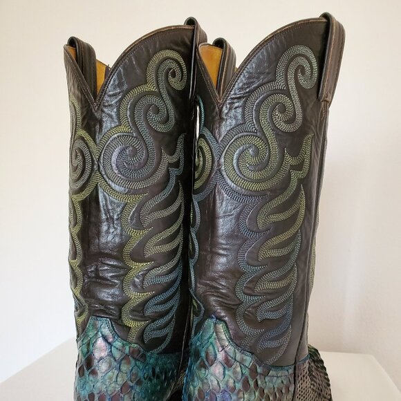 Tony Lama | Shoes | Tony Lama 9 2 Painted Blue Green Black Western ...
